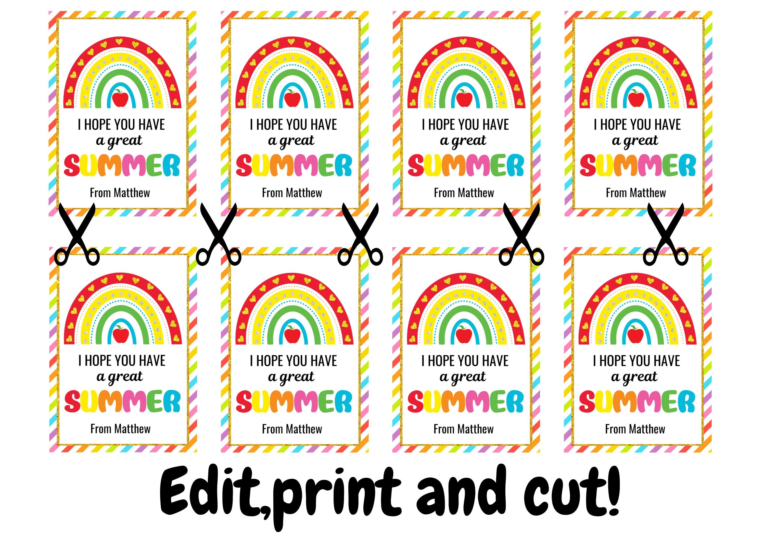 Printable End of School Year Tag Editable Colourful Rainbow Glitter ...