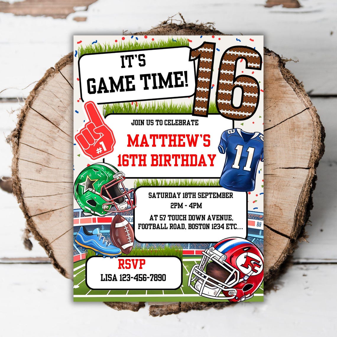 Printable Football 16th Birthday Invitation Boys American Football ...