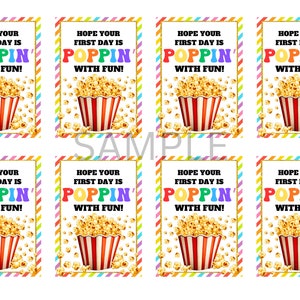 Printable Back to School Popcorn Gift Tag NON EDITABLE Sweet Treat Tag ...