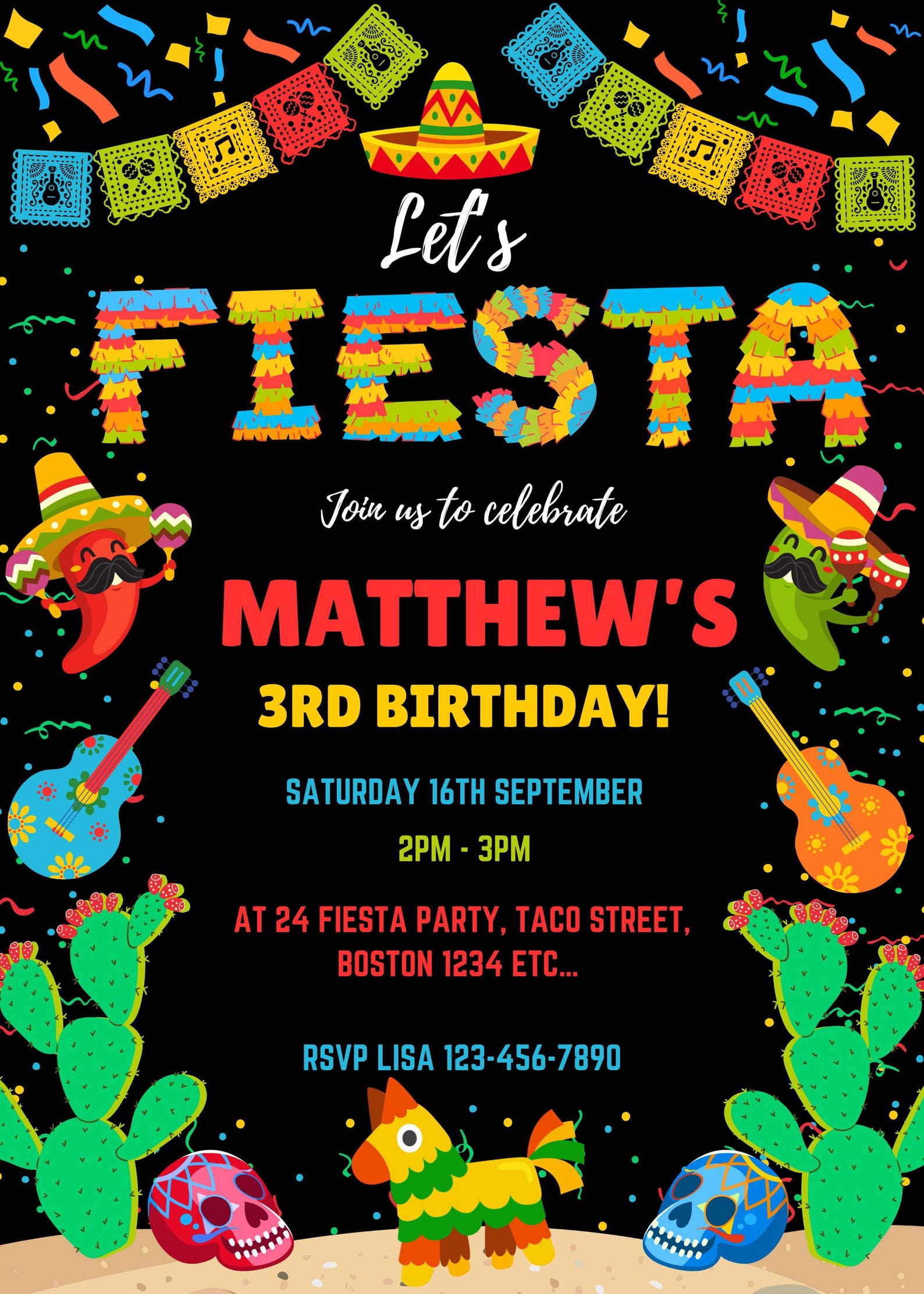 Printable Mexican Birthday Invitation Fiesta Party Editable Mexican Theme Party Any Age Spanish ...