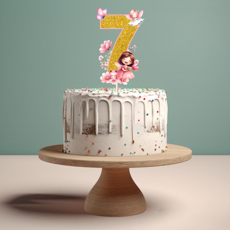 Imprimible Hada 7º cumpleaños pastel topper niñas duendecillo siete ...