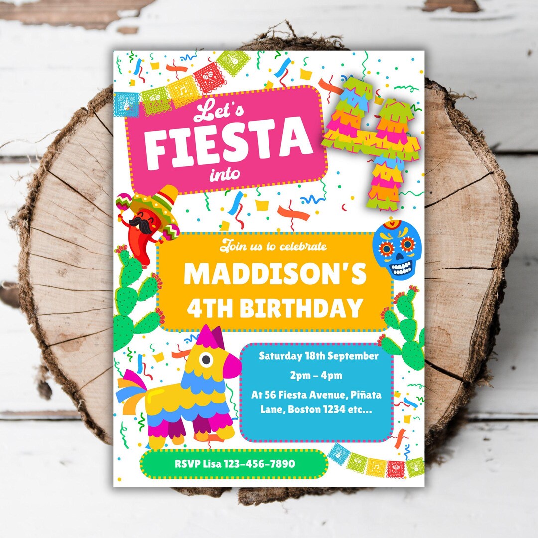 Printable Mexican 4th Birthday Invitation 4th Fiesta Party Editable ...