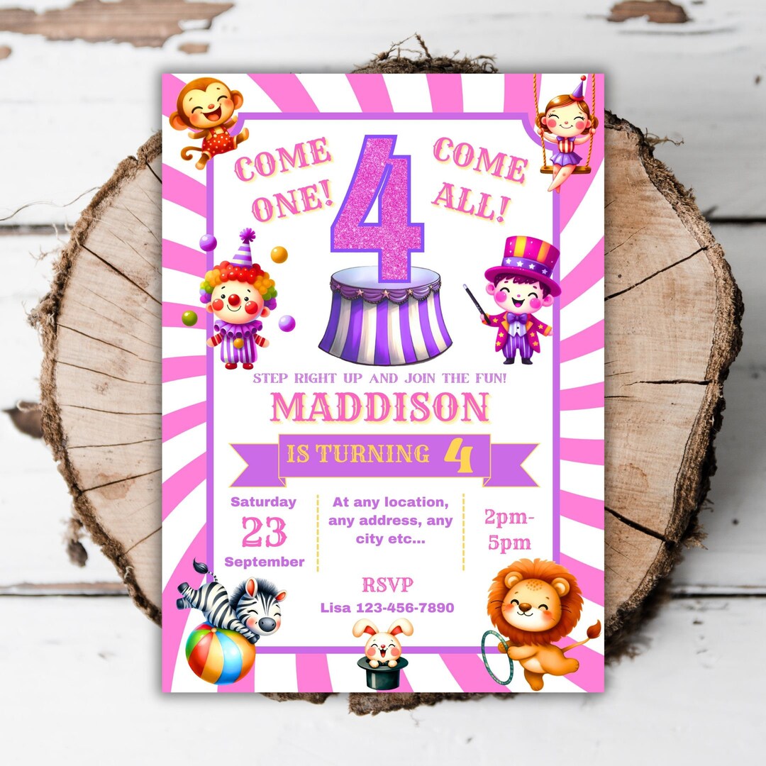 Printable Circus 4th Birthday Invitation Carnival Editable Greatest ...