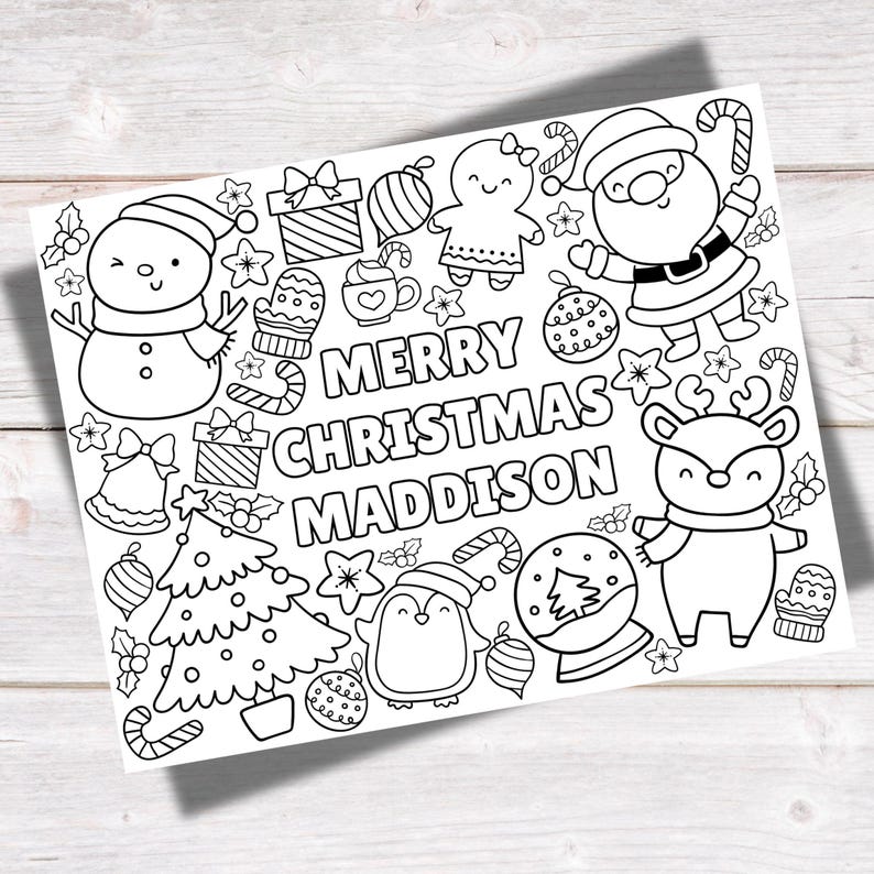 Printable Christmas Colouring Page Personalised Christmas Day Table Mat ...