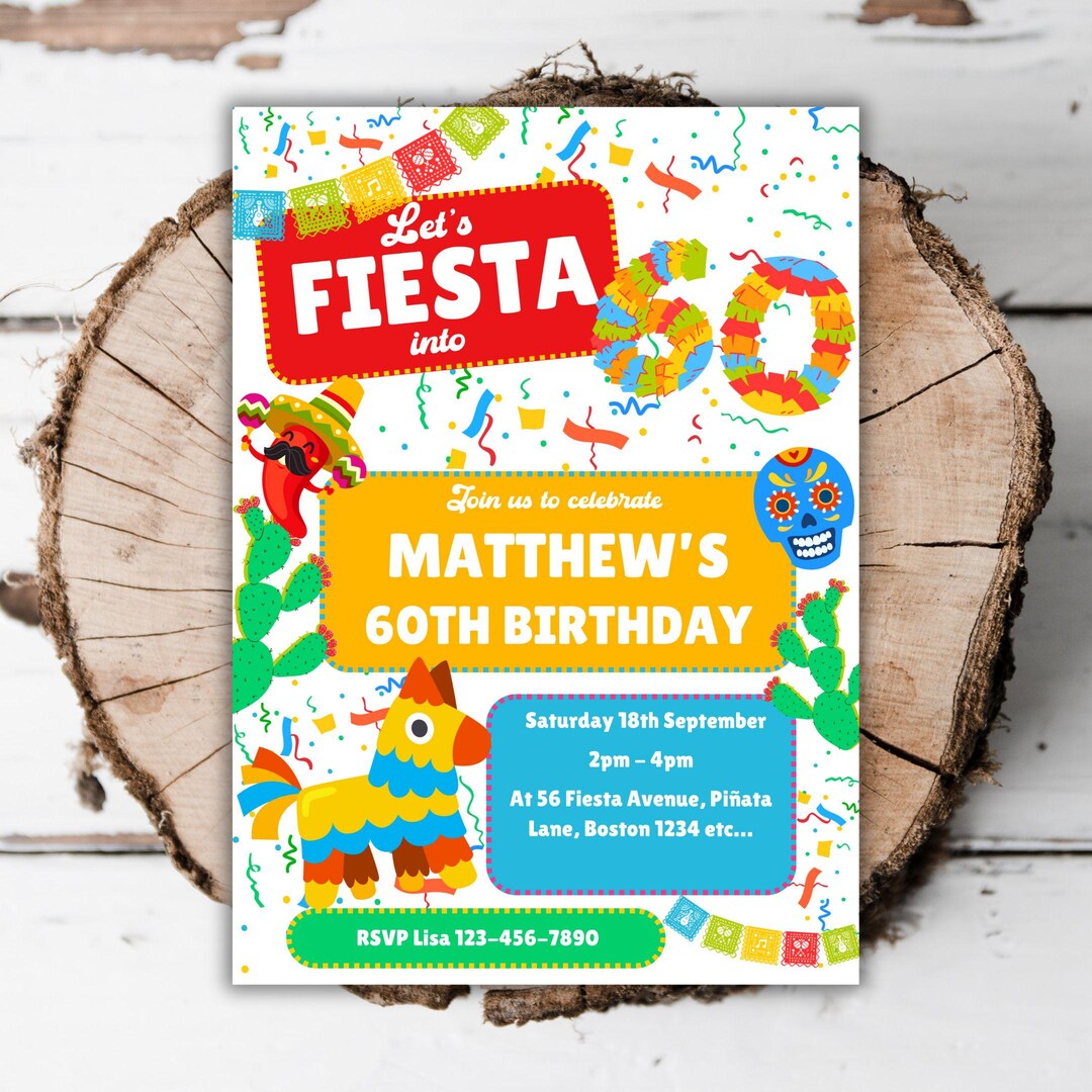 Printable Mexican 60th Birthday Invitation 60th Fiesta Party Editable ...