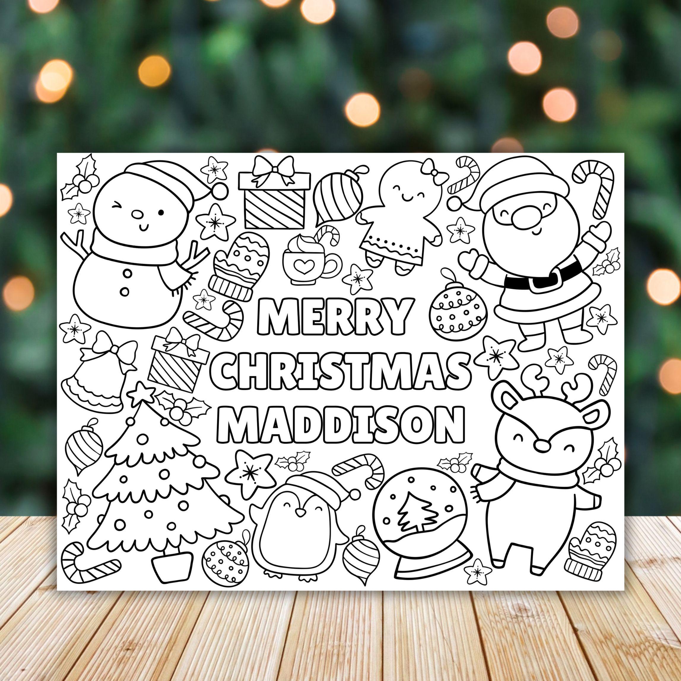 Printable Christmas Colouring Page Personalised Christmas Day Table Mat ...