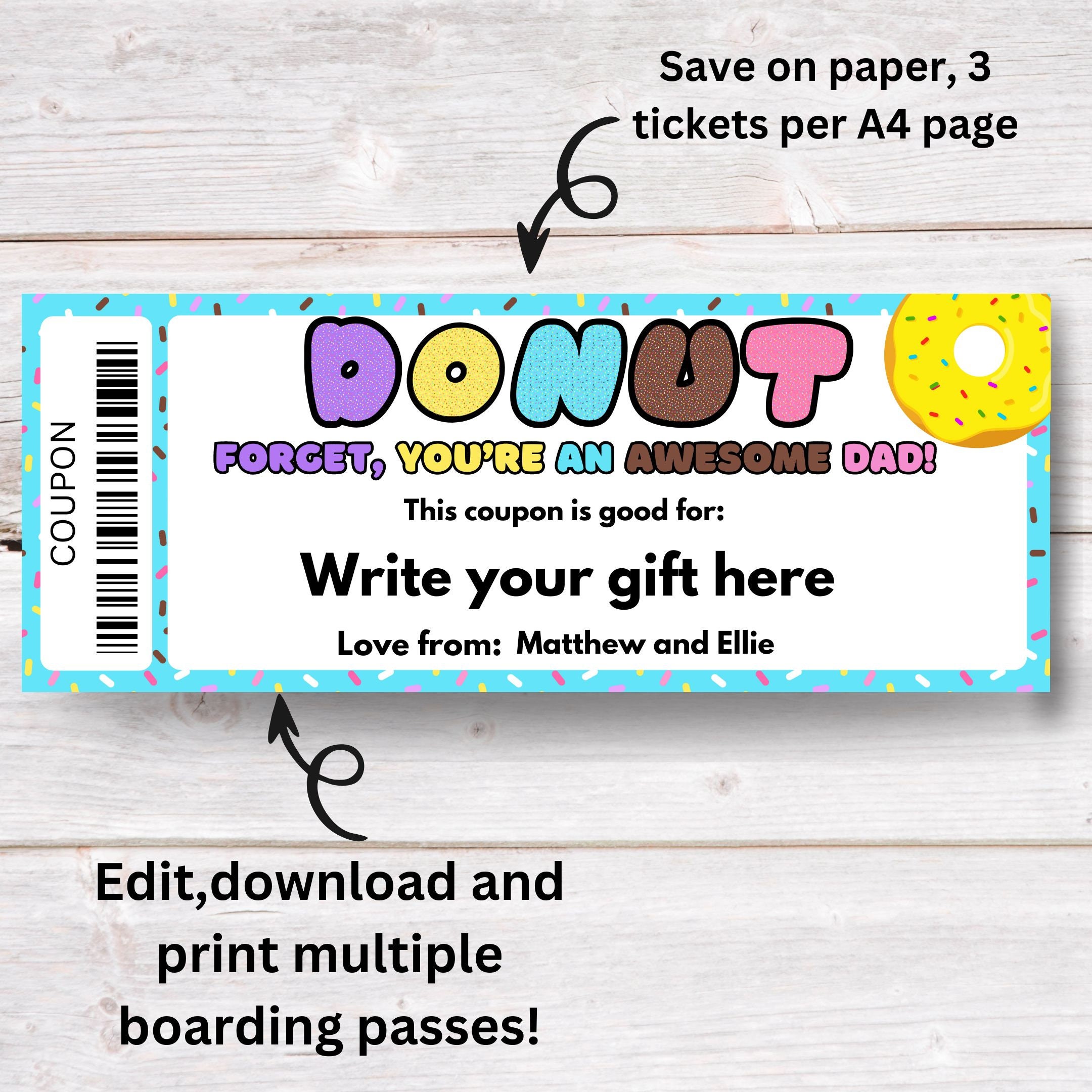 Printable Father’s Day Gift Coupons Donut Sprinkles Best Dad Gift ...