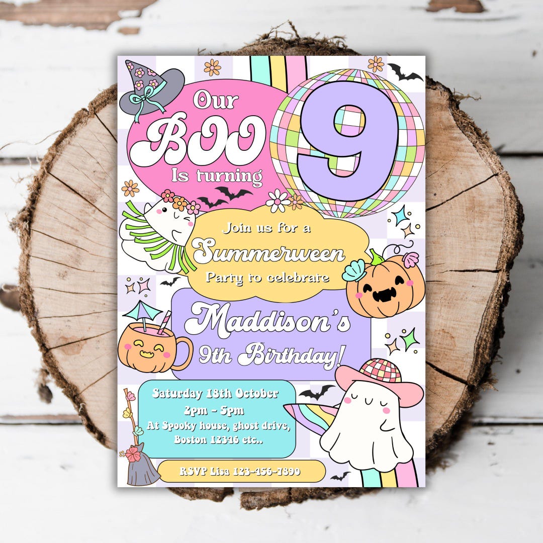 Printable Summerween 9th Birthday Party Invitation Summer Halloween ...