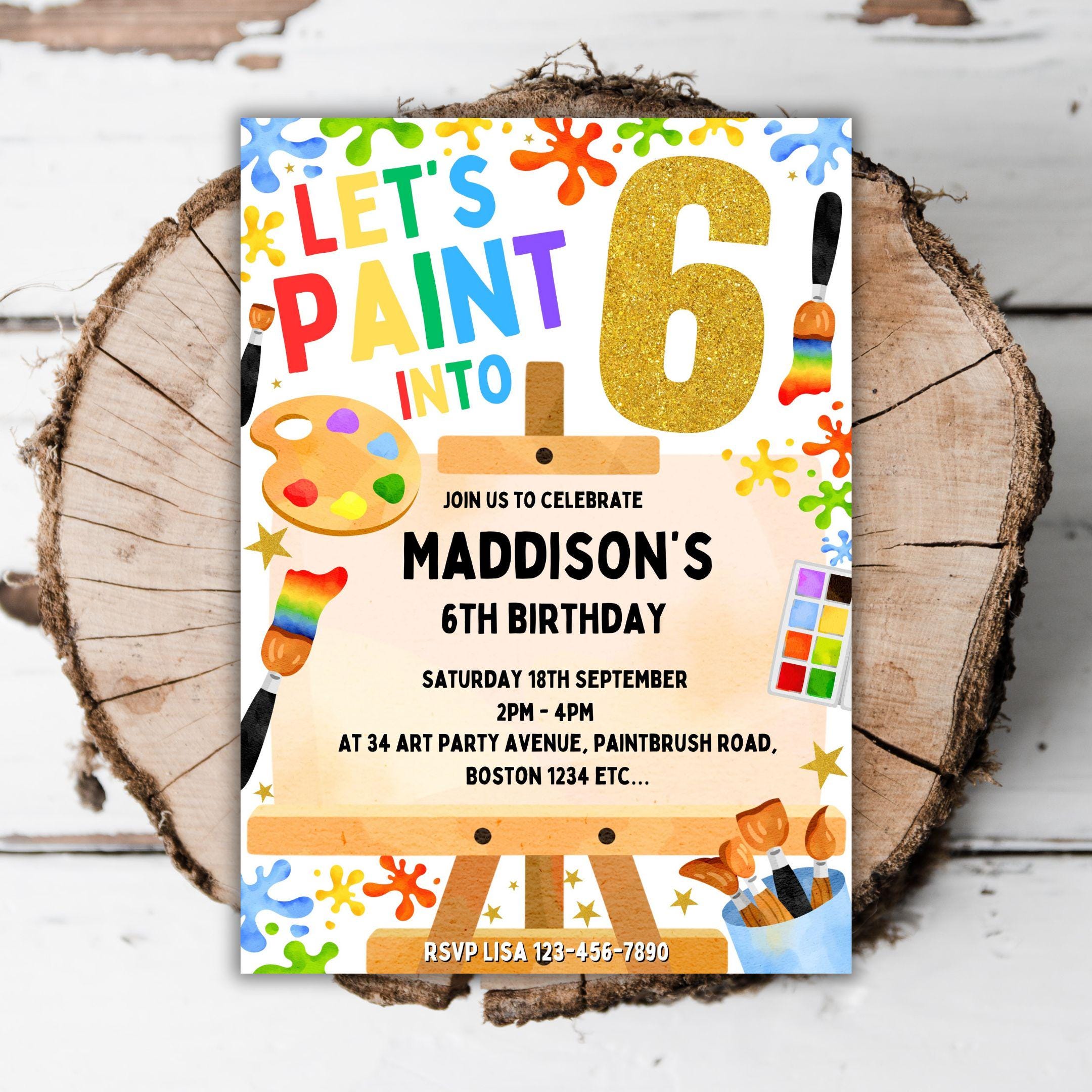 Printable Painting Party 6th Birthday Invitation Rainbow Splatter ...