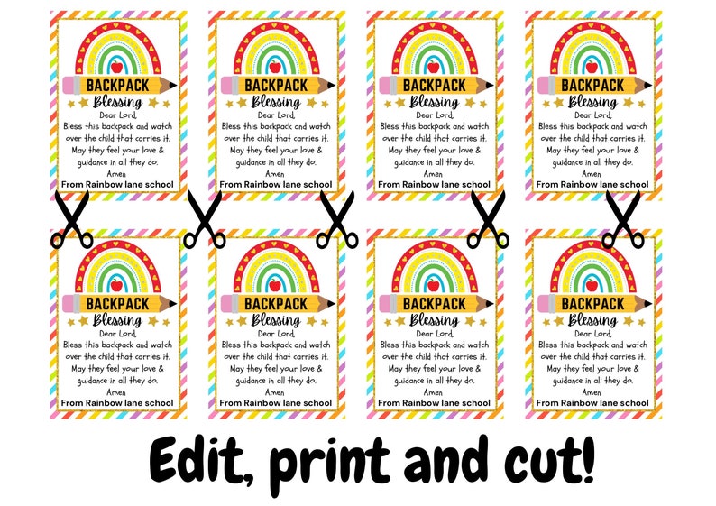 Printable Backpack Blessing Tag Back to School Gift Tag Editable ...
