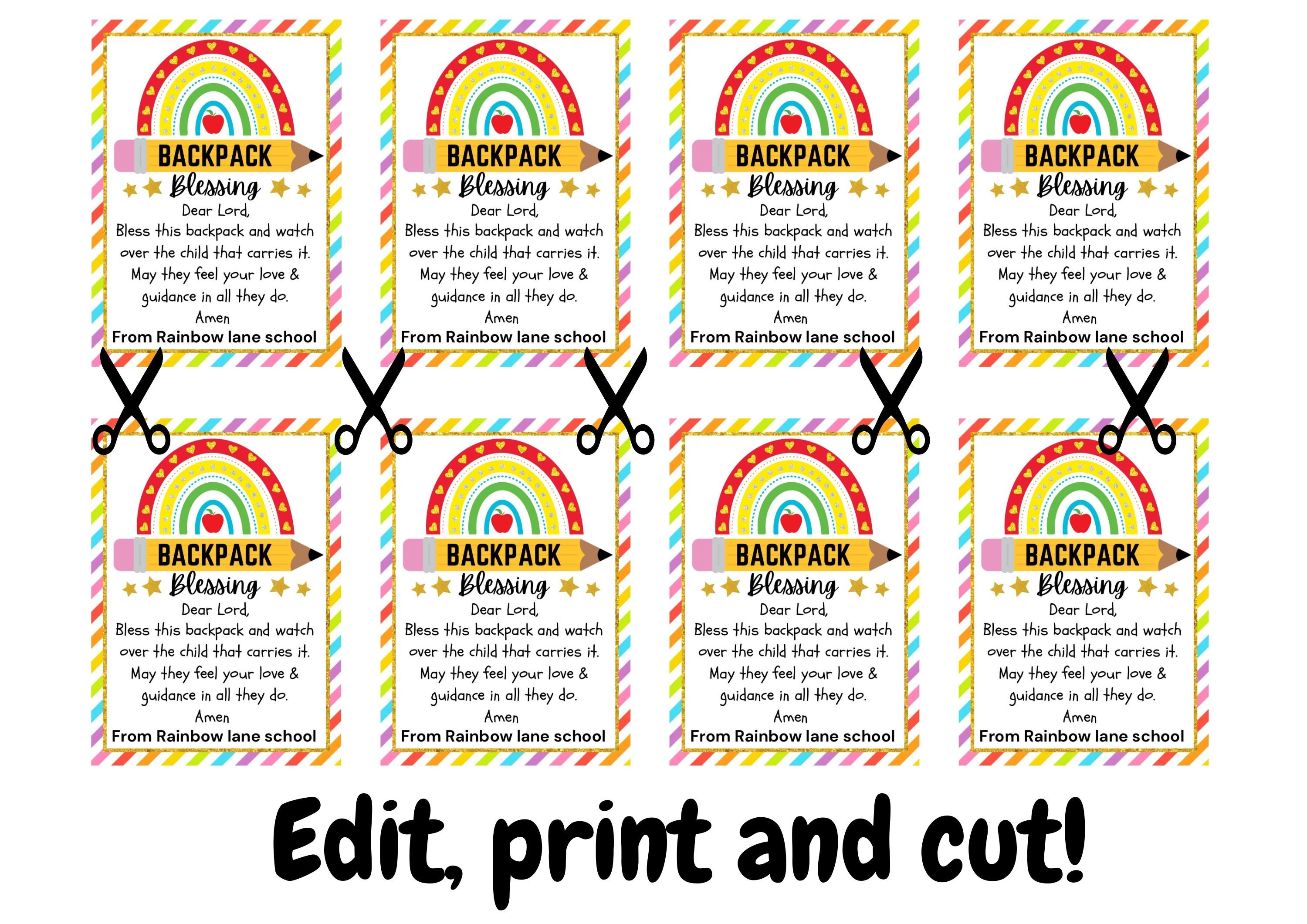 Printable Backpack Blessing Tag Back to School Gift Tag Editable ...