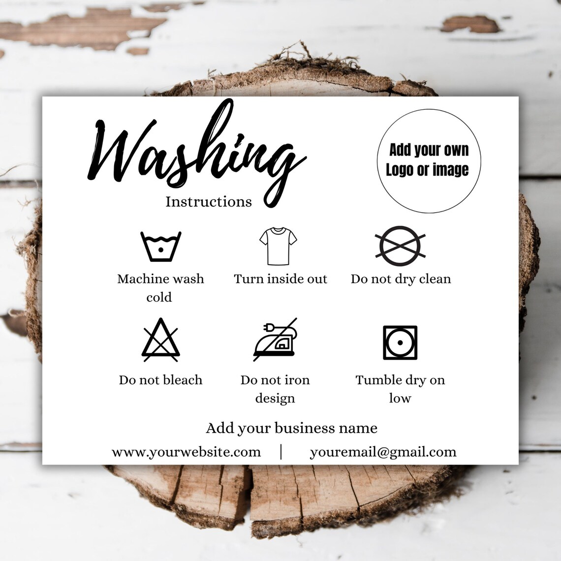 Printable Washing Care Card Template Simple T-shirt Care Editable Card ...