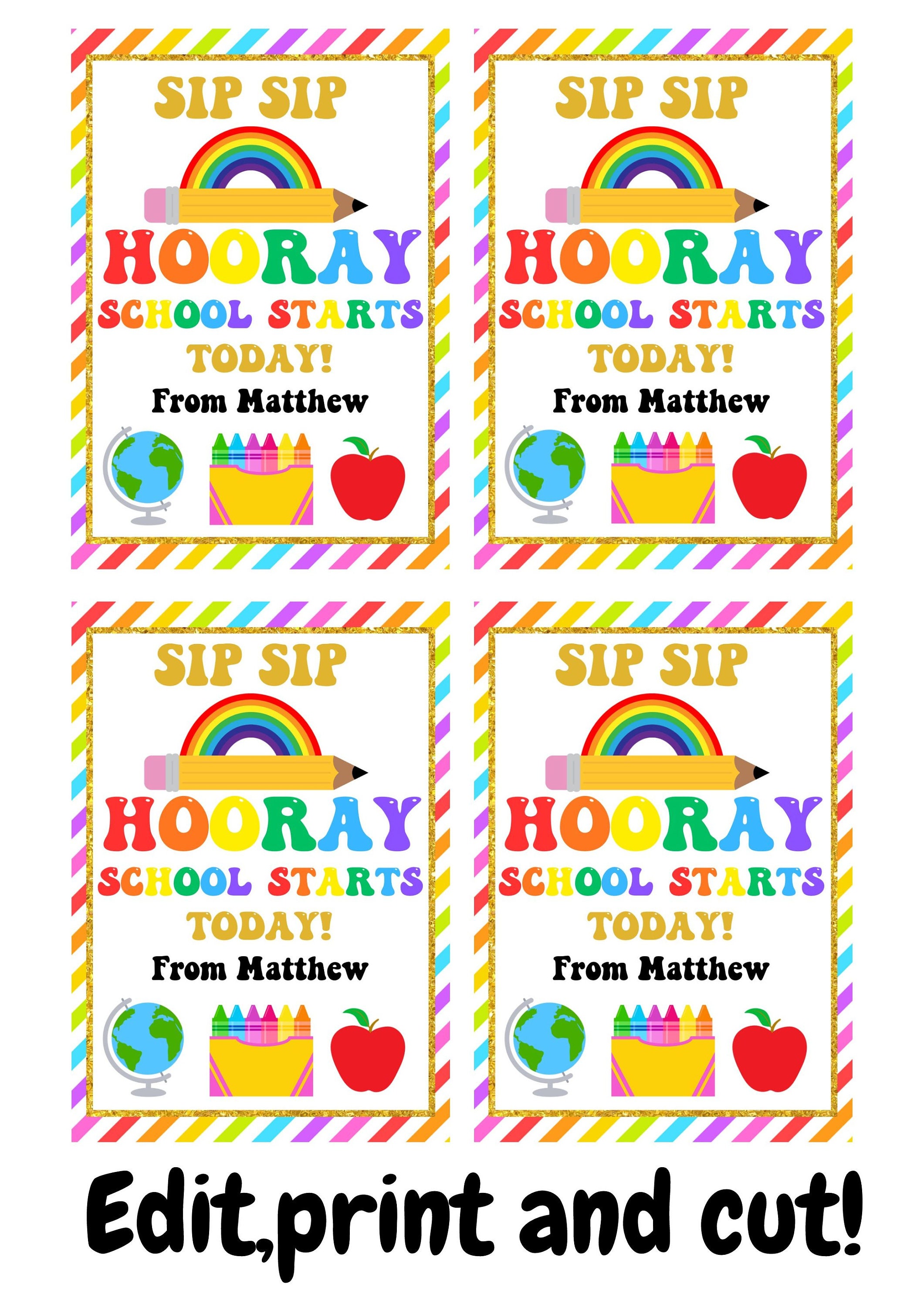 Printable Straw Back to School Tag Editable Silly Straw Gift Tag ...