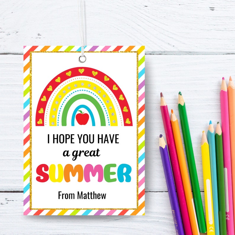 Printable End of School Year Tag Editable Colourful Rainbow Glitter ...