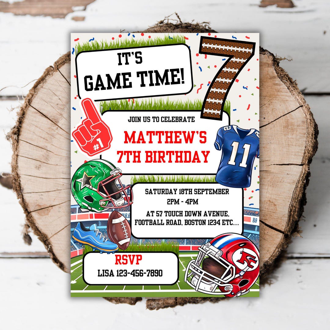 Printable Football 7th Birthday Invitation Boys American Football Party ...