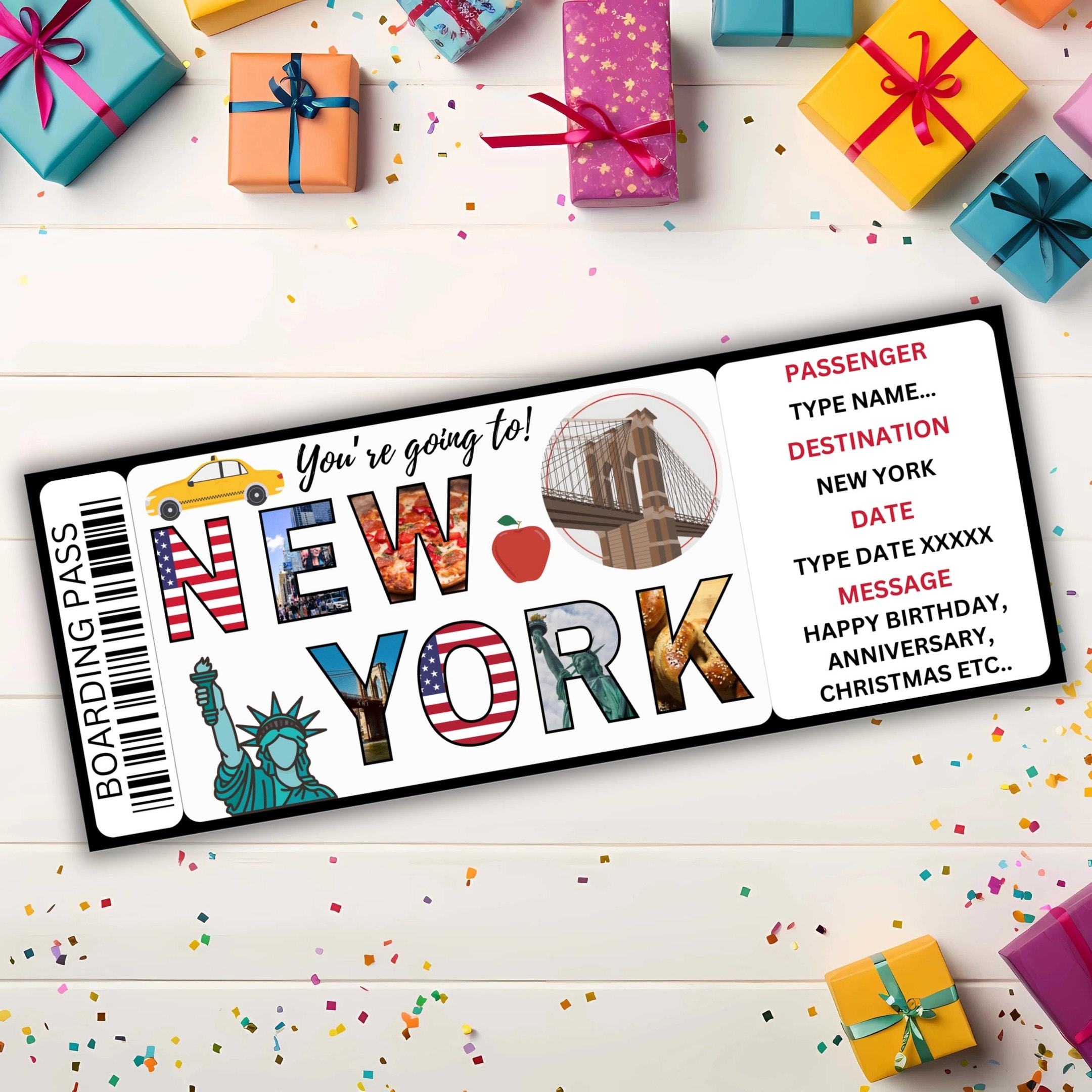 Printable New York Boarding Pass Template Editable New York Plane ...