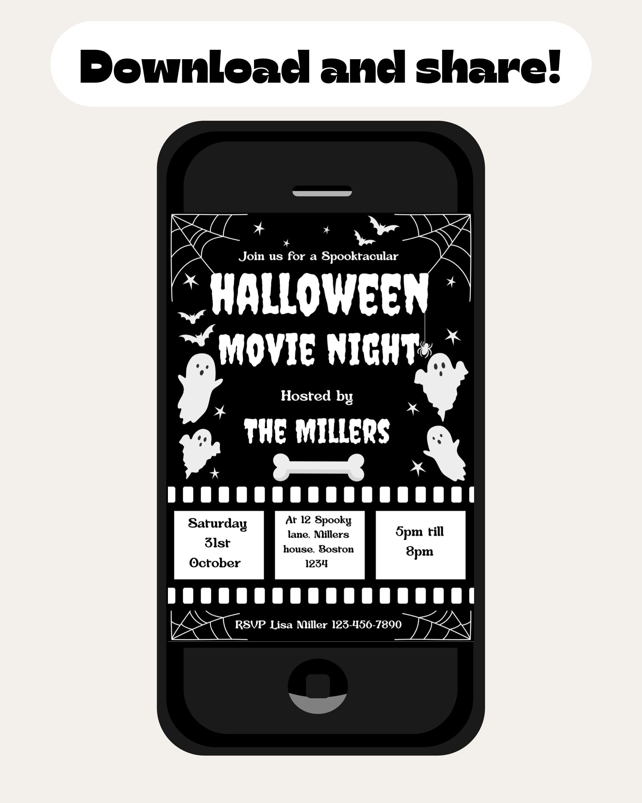 Printable Halloween Movie Night Invitation Pyjama Party Spooky Backyard ...