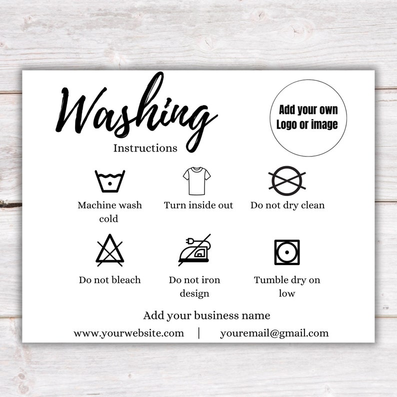 Printable Washing Care Card Template Simple T-shirt Care Editable Card ...