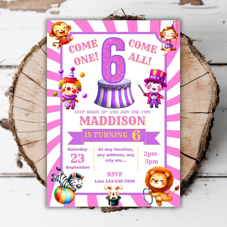 Printable Circus 6th Birthday Invitation Carnival Editable Greatest ...