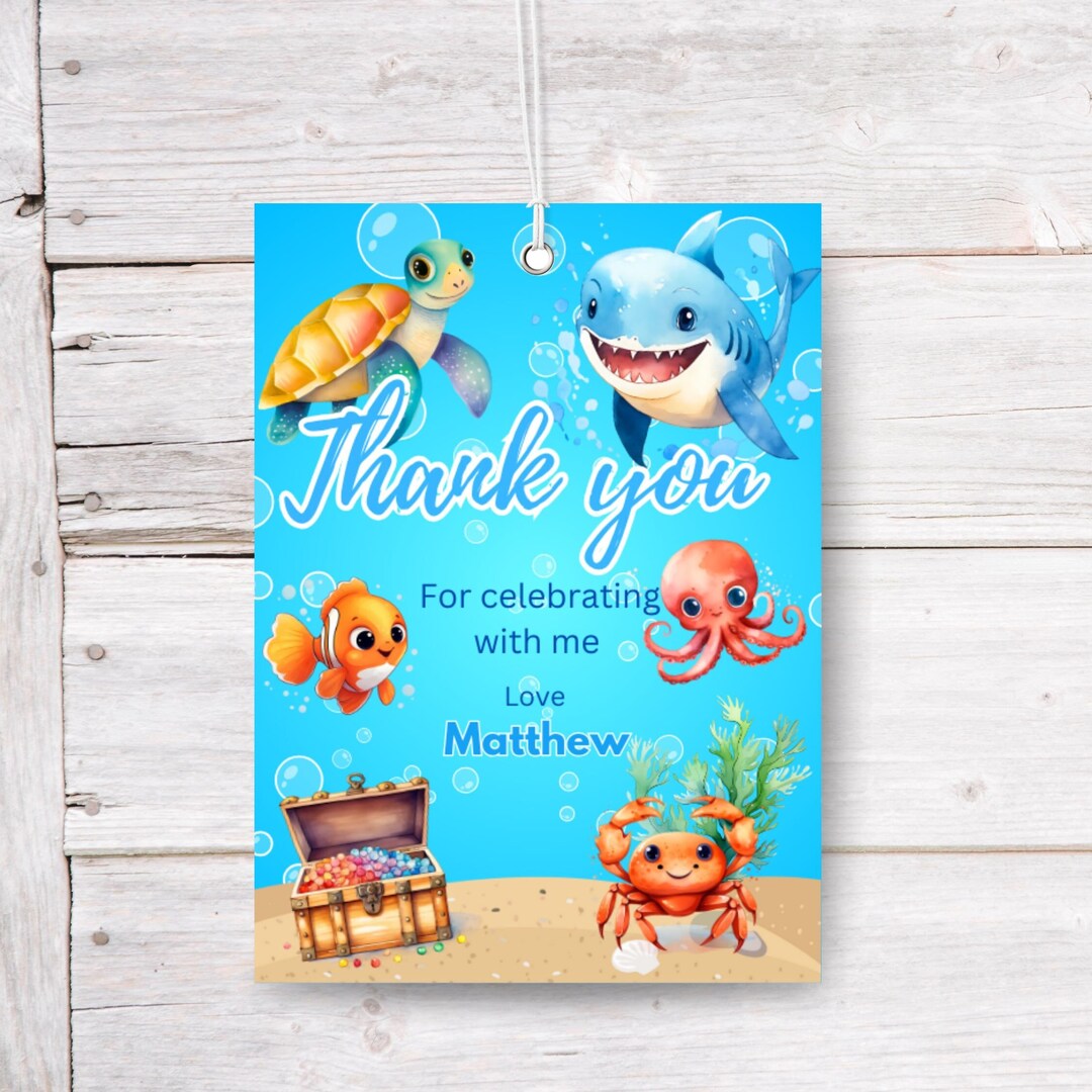 Printable Under the Sea Birthday Party Favor Tags Template Shark Ocean ...
