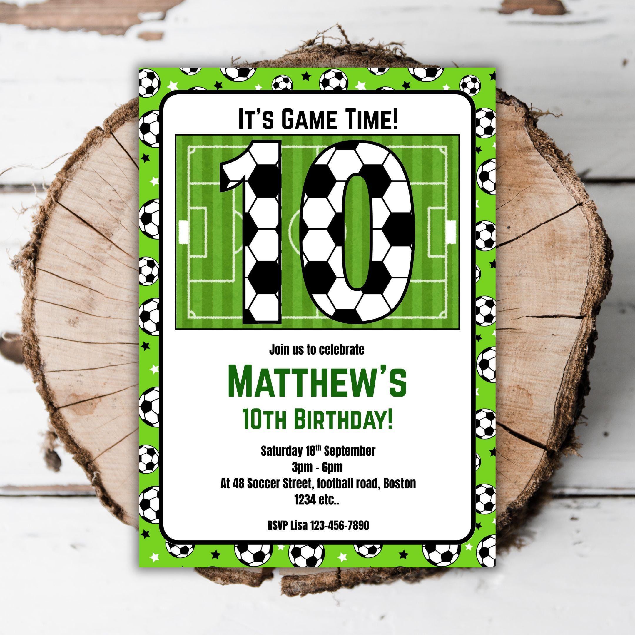 Printable Soccer 10th Birthday Invitation Football Editable Boys 10th ...