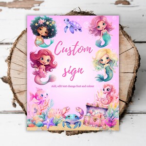 Printable Pink Mermaid Custom Birthday Party Sign Template Ocean Table ...
