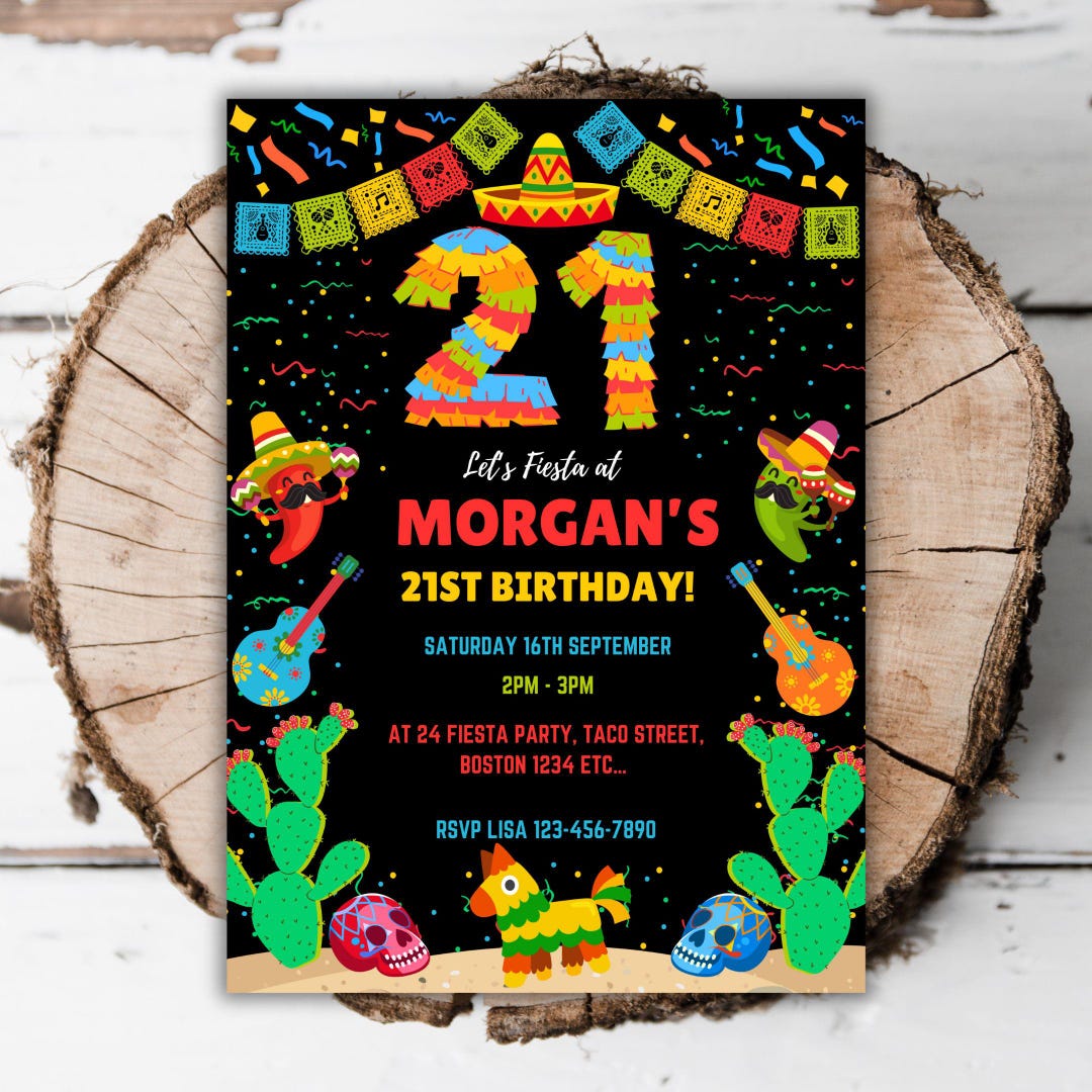Printable Mexican 21st Birthday Invitation Fiesta Party Editable ...