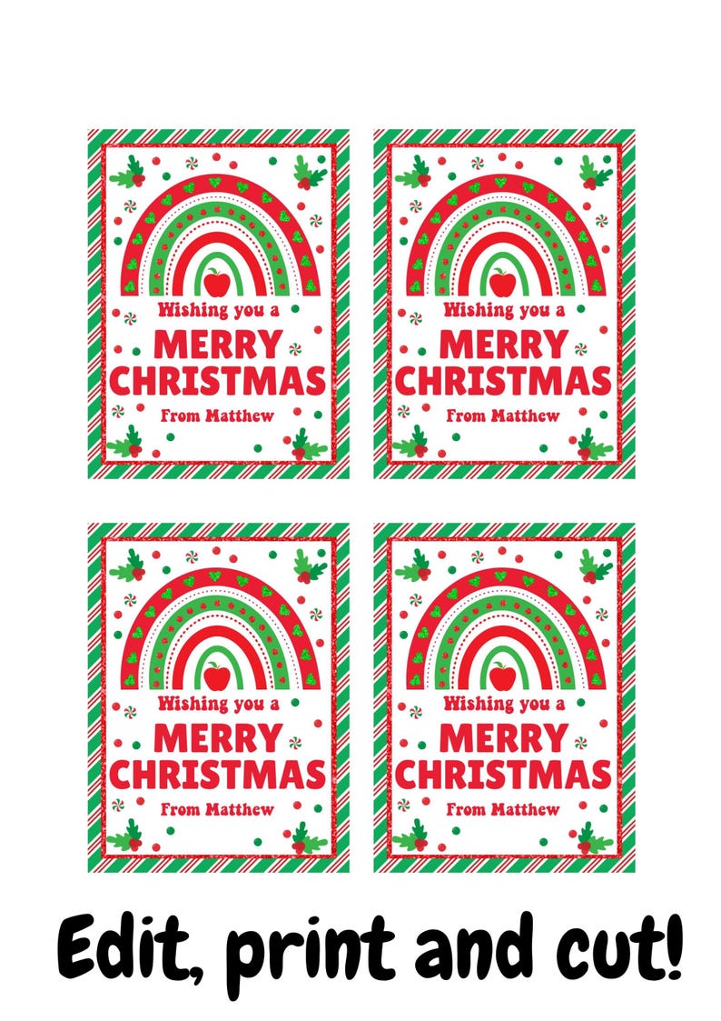 Printable Candy Cane Gift Tag Editable Christmas Candy Cane Holder ...