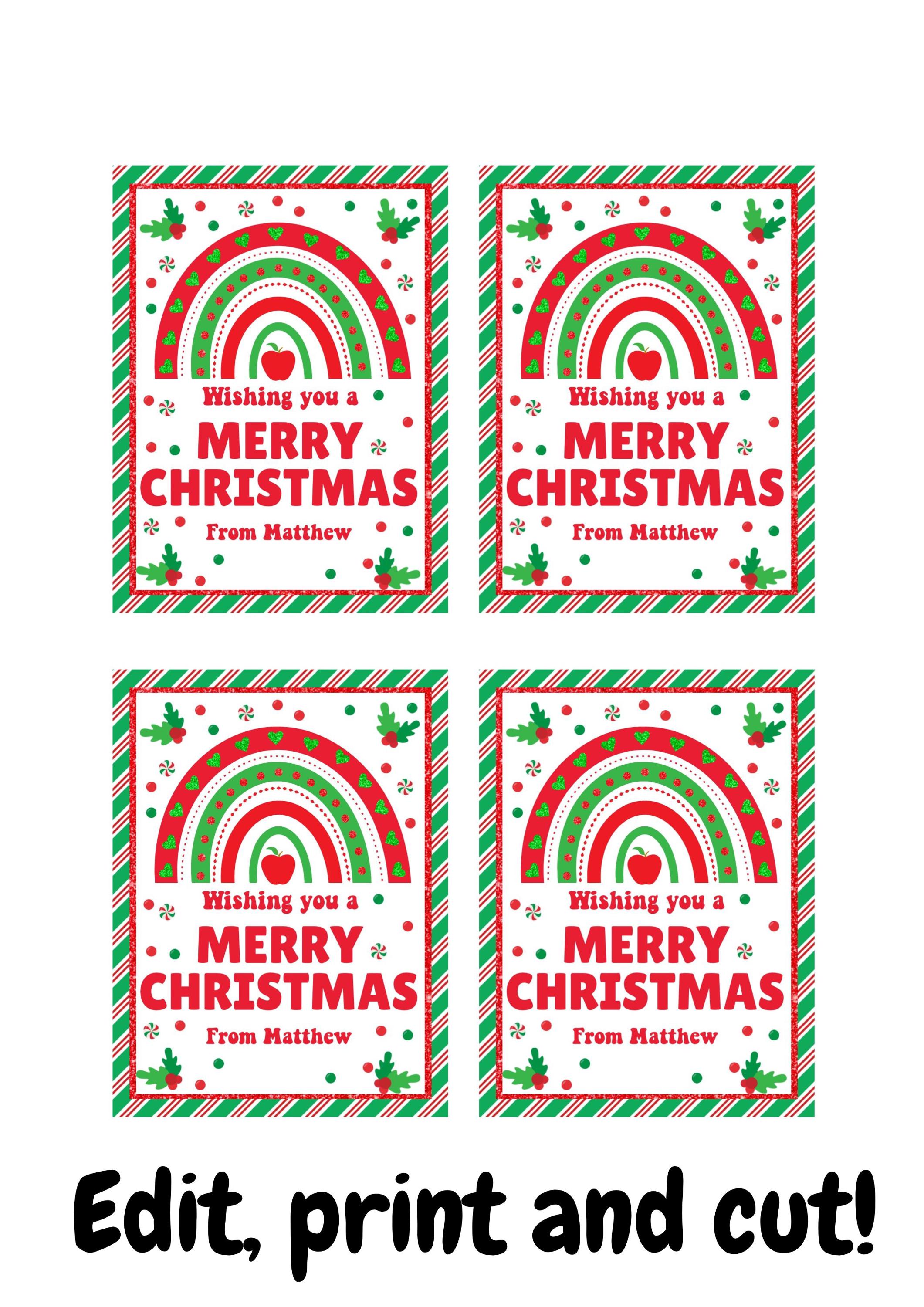 Printable Candy Cane Gift Tag Editable Christmas Candy Cane Holder ...