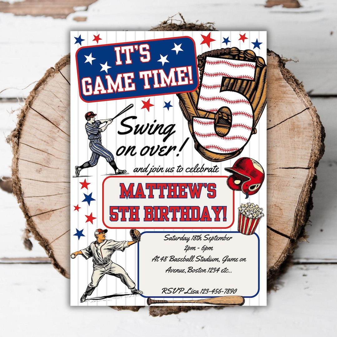 Printable Baseball 5th Birthday Invitation Boys All Star Editable ...