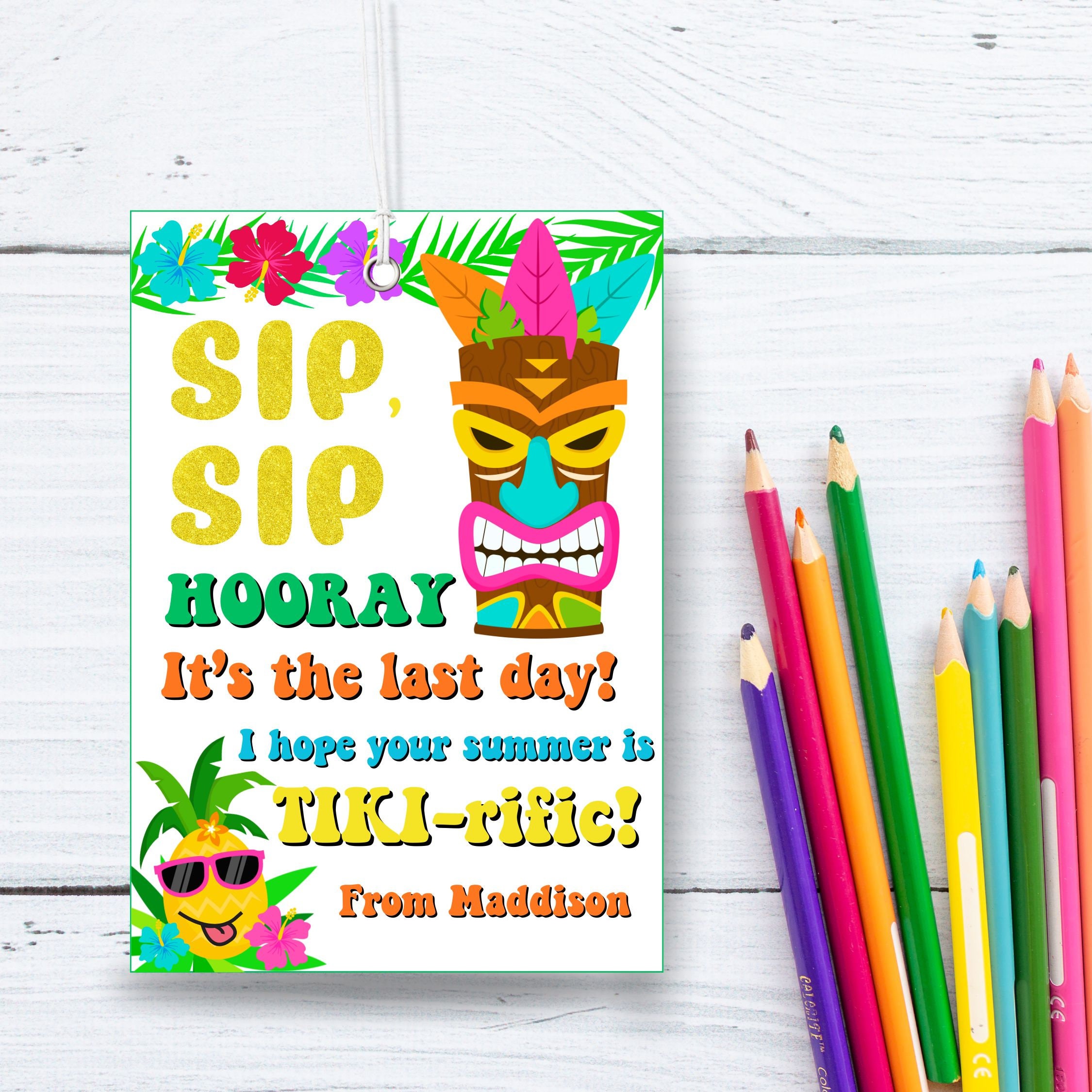 Printable Tiki Straw End of School Year Tag Editable Silly Straw Gift ...