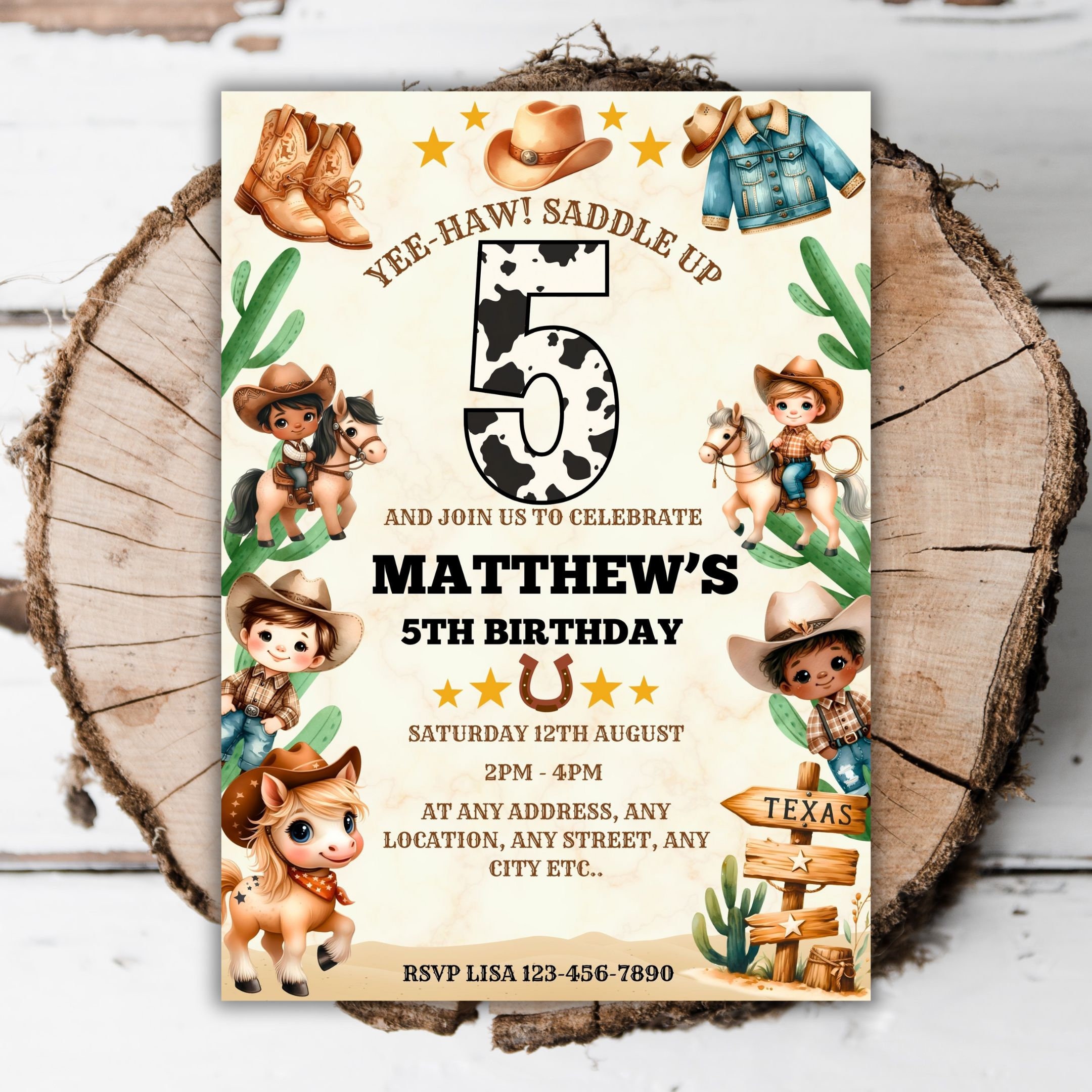 Printable Cowboy 5th Birthday Invitation Boys Wild West Rodeo Editable ...