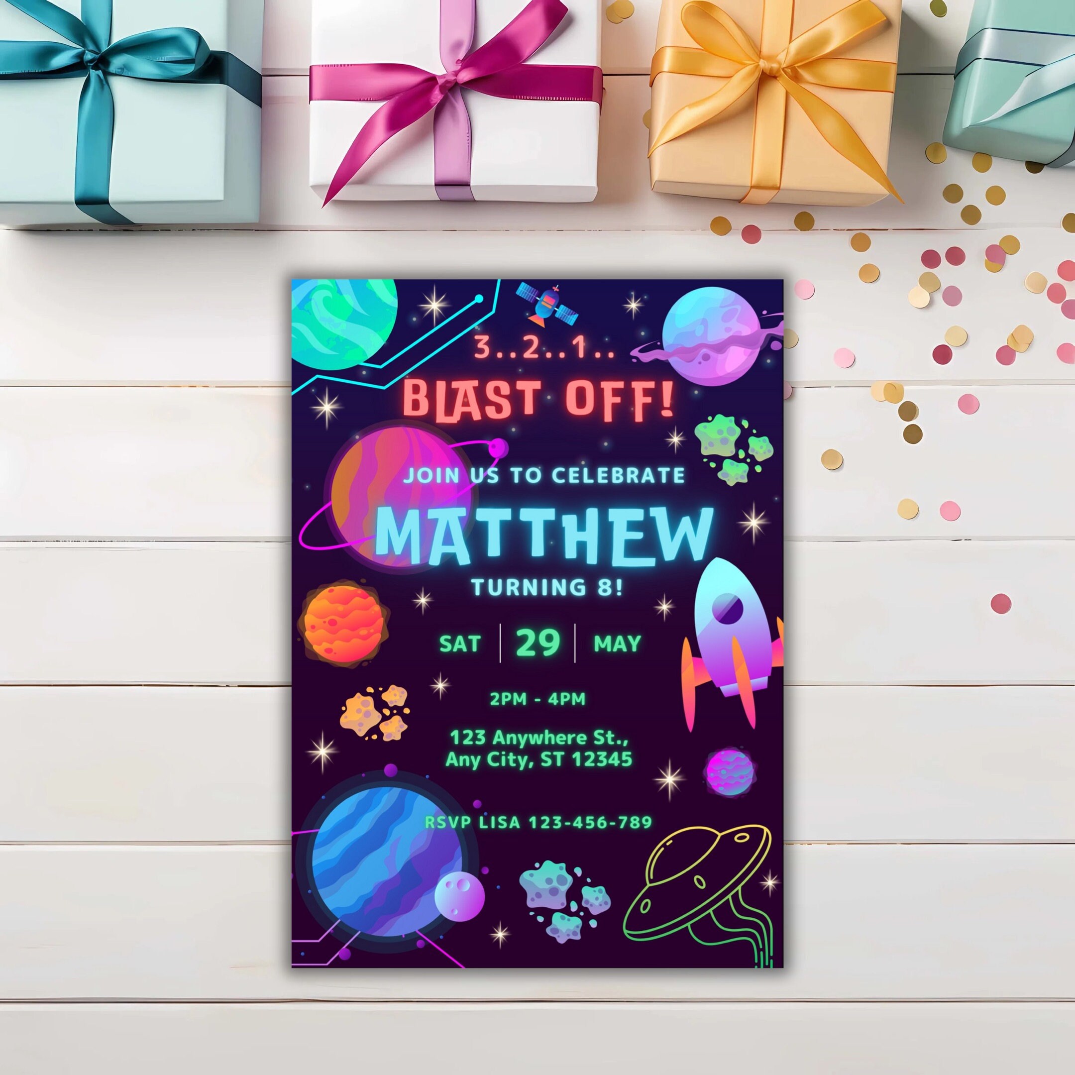 Printable Neon Glow Space Party Invitation Glow Birthday Party ...