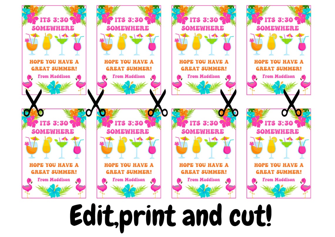 Printable Hawaiian Cocktail Teachers Appreciation Summer Tag Editable ...