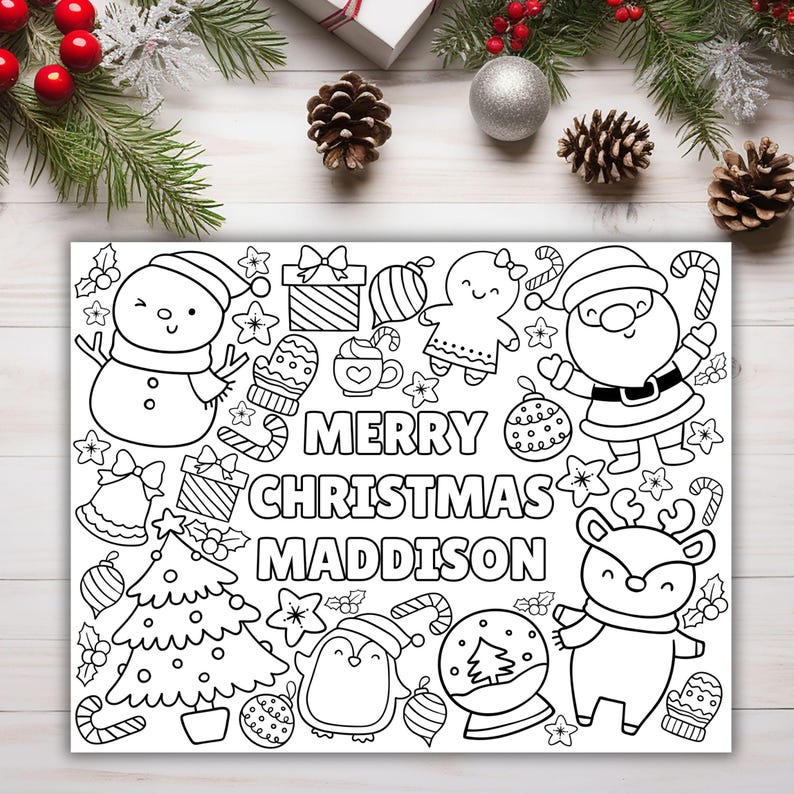 Printable Christmas Colouring Page Personalised Christmas Day Table Mat ...