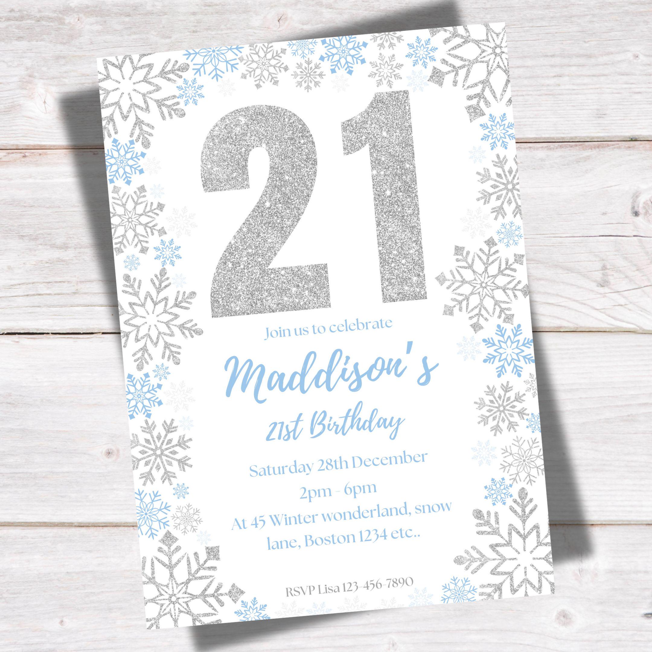 Printable Snowflake 21st Birthday Invitation Winter Wonderland Editable ...