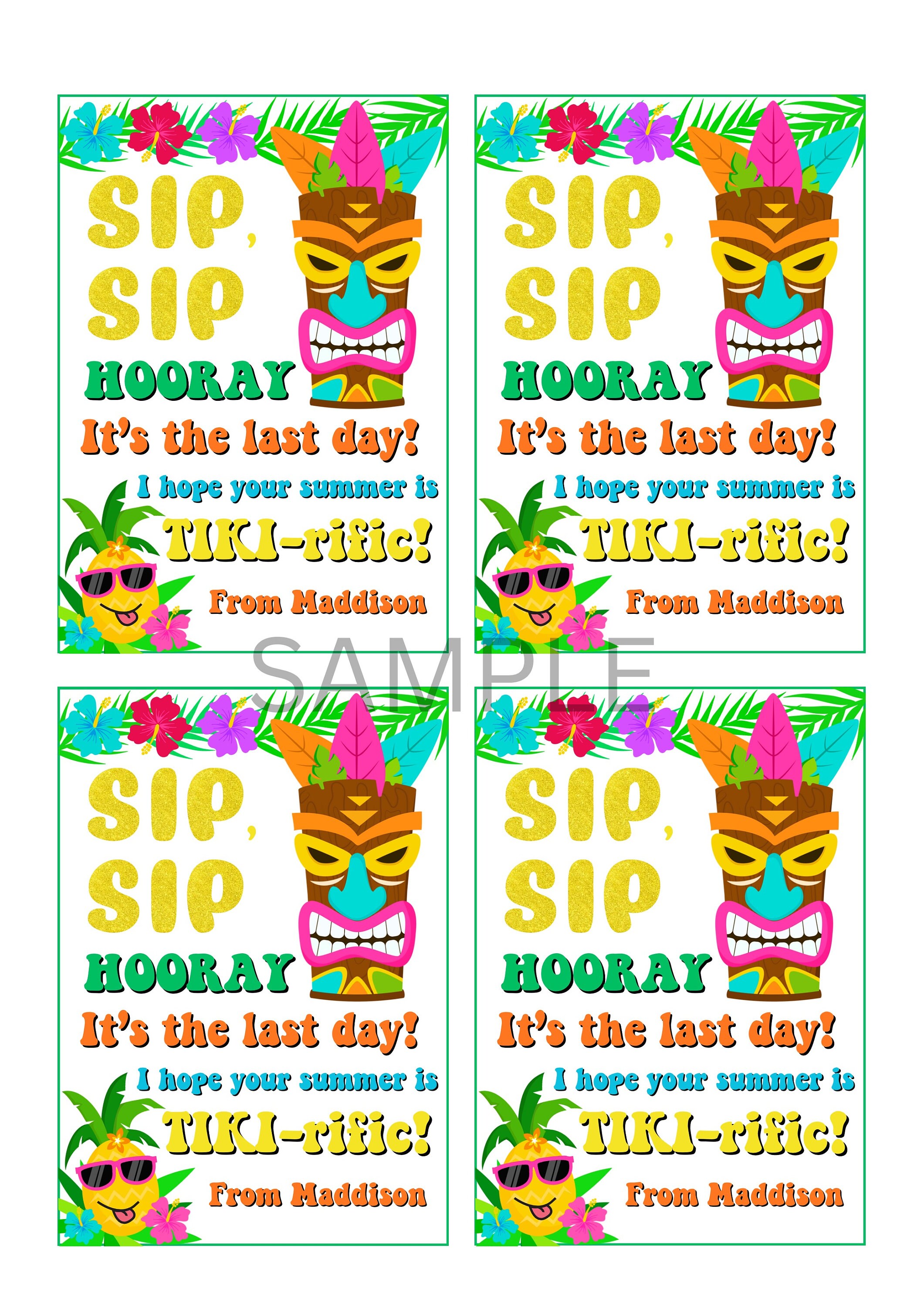 Printable Tiki Straw End of School Year Tag Editable Silly Straw Gift ...