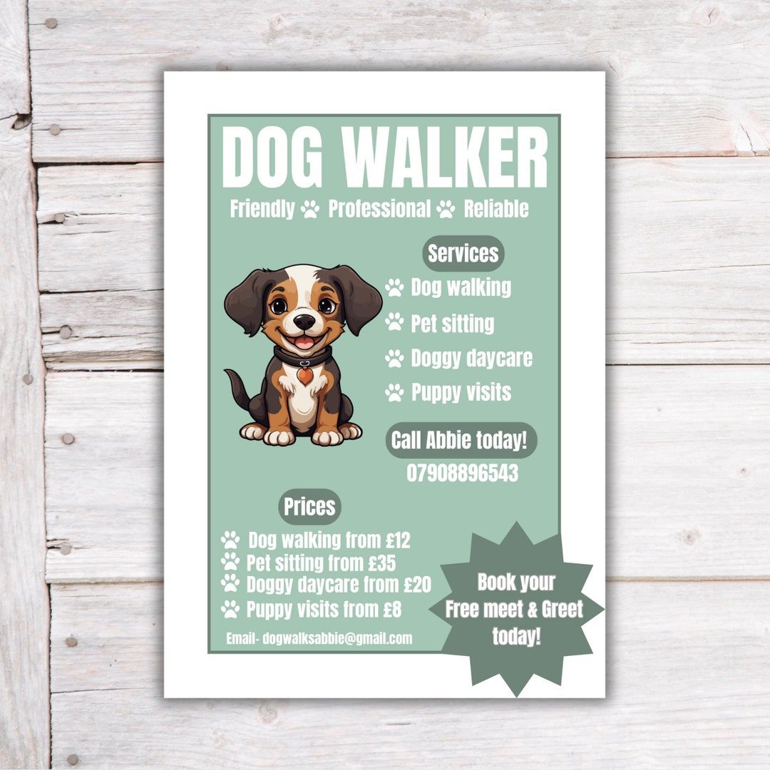 Printable Dog Walking Business Flyer Dog Sitting Flyer Doggy Daycare ...