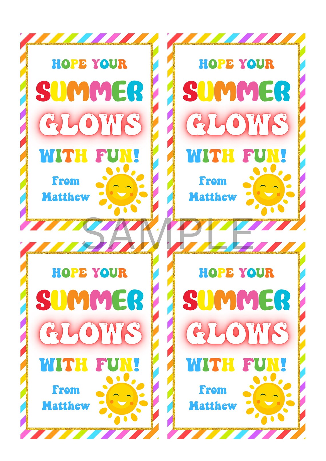 Printable Glow Stick End of School Year Tag Editable Flashlight Gift ...
