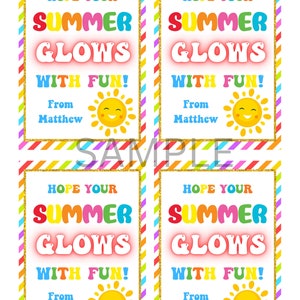 Printable Glow Stick End of School Year Tag Editable Flashlight Gift ...