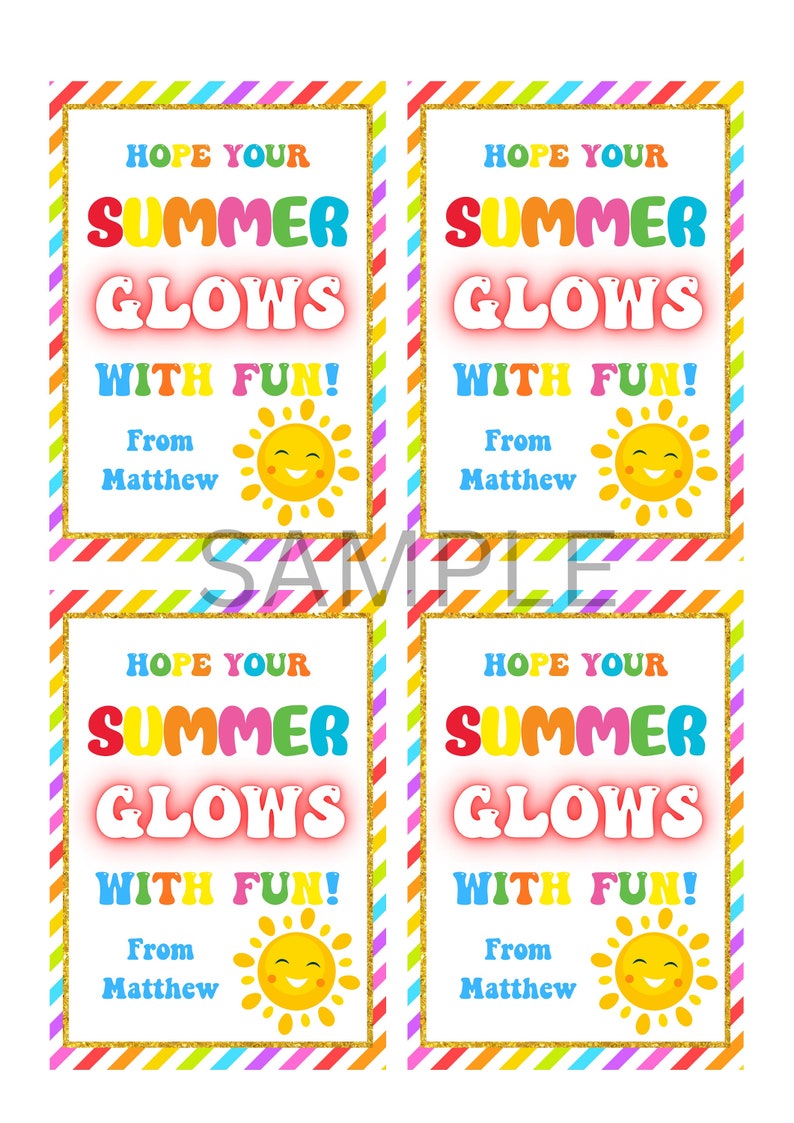 Printable Glow Stick End of School Year Tag Editable Flashlight Gift ...