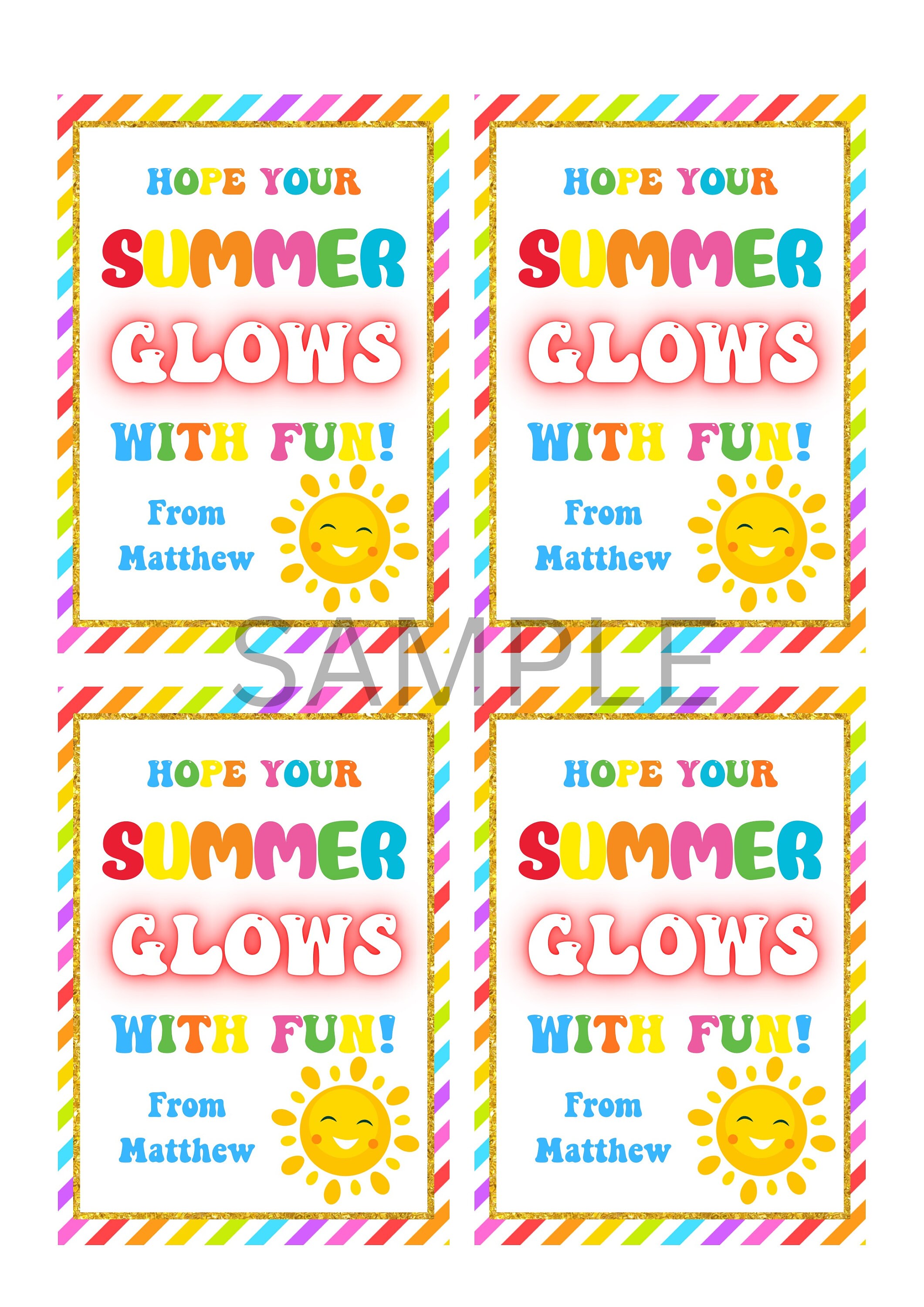 Printable Glow Stick End of School Year Tag Editable Flashlight Gift ...