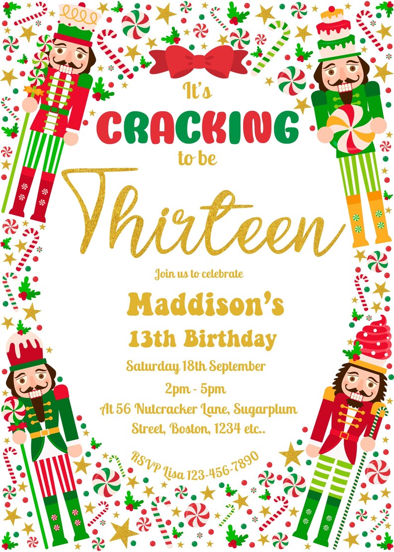 Printable Nutcracker 13th Birthday Invitation Girls Boys Christmas ...
