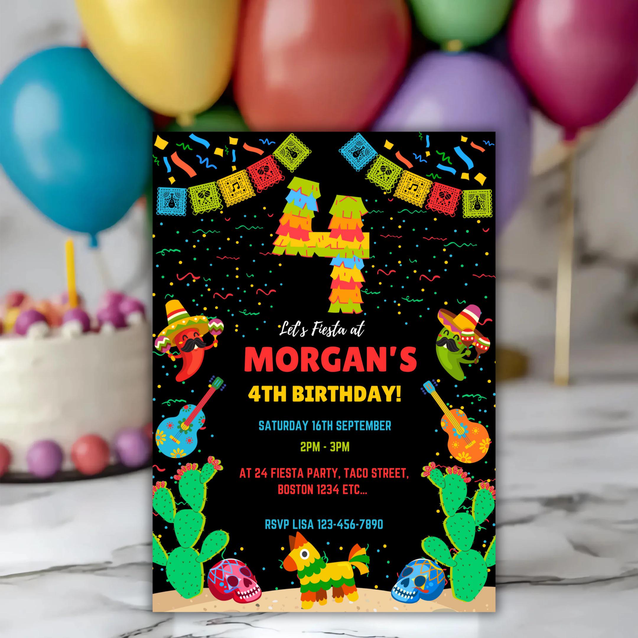 Printable Mexican 4th Birthday Invitation 4th Fiesta Party Editable ...