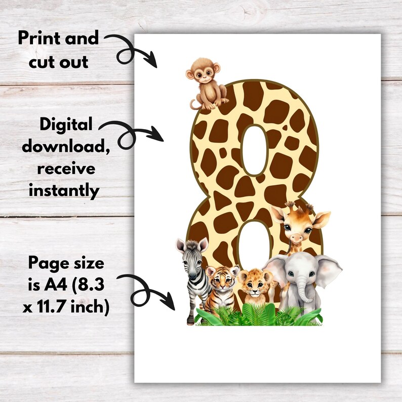 Printable Jungle 8th Birthday Cake Topper Jungle Safari Party Jungle ...