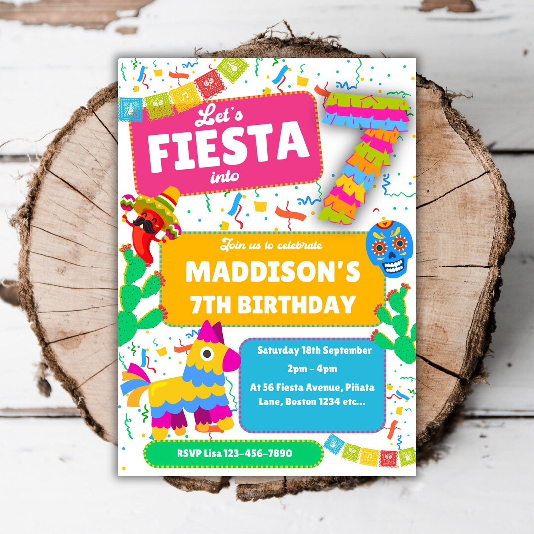 Printable Mexican 7th Birthday Invitation 7th Fiesta Party Editable ...