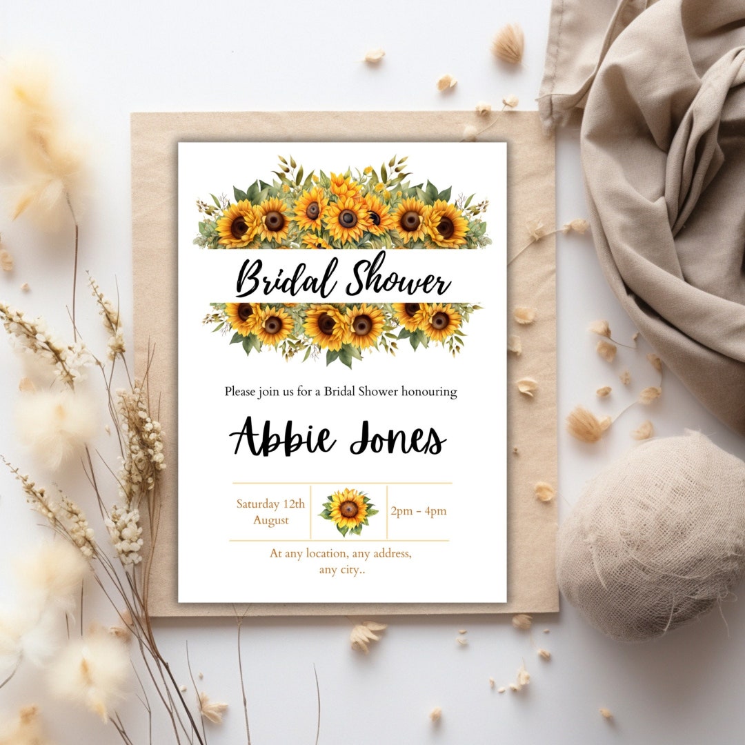 Printable Sunflower Bridal Shower Invitation Autumnal Floral Editable ...