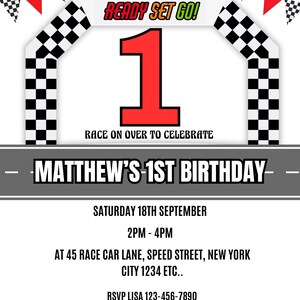 Printable Race Car 1st Birthday Invitation Boys 1st Birthday Fast One ...