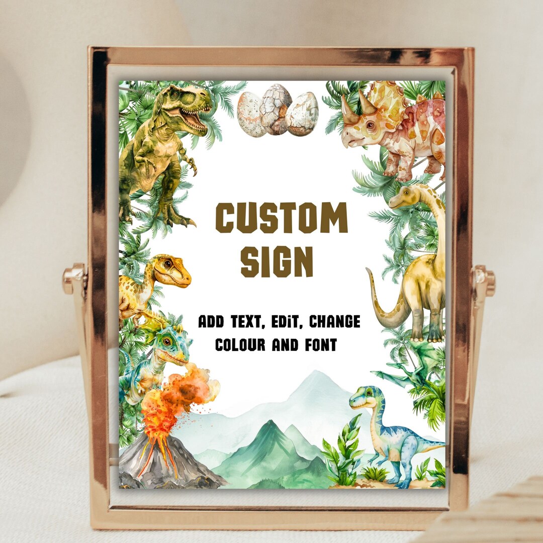 Printable Dinosaur Custom Birthday Party Sign Template Jurassic Table ...