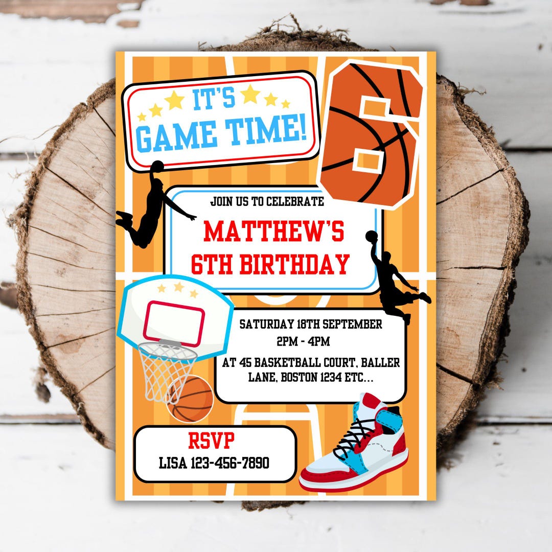 Printable Basketball 6th Birthday Invitation Boys Girls Party Editable ...